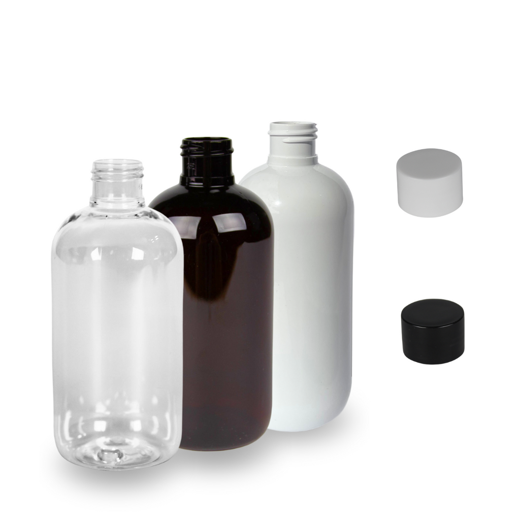 250ml Plastic Bottle PET - 'Squat Boston' - (Screw Cap) - 24mm (24/410 ...