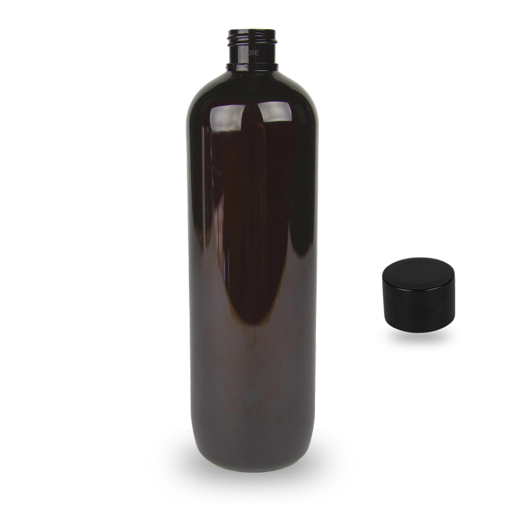 500ml Amber Plastic Bottle PET 'Tall Boston' - (Screw Cap) - 24mm (24/ ...