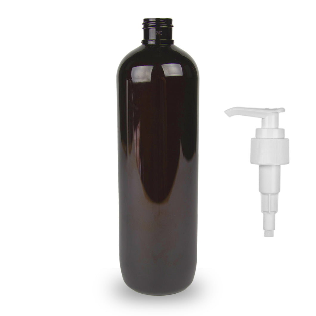 500ml Amber Plastic Bottle PET 'Tall Boston' - (Lotion Pump) - 24mm (24 ...